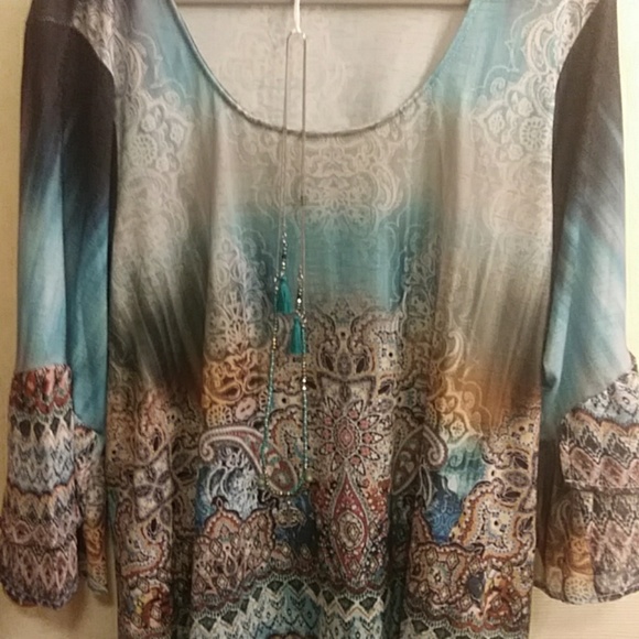 ONE WORLD | Tops | Spectacular Colored Tunic With Necklace Attached ...